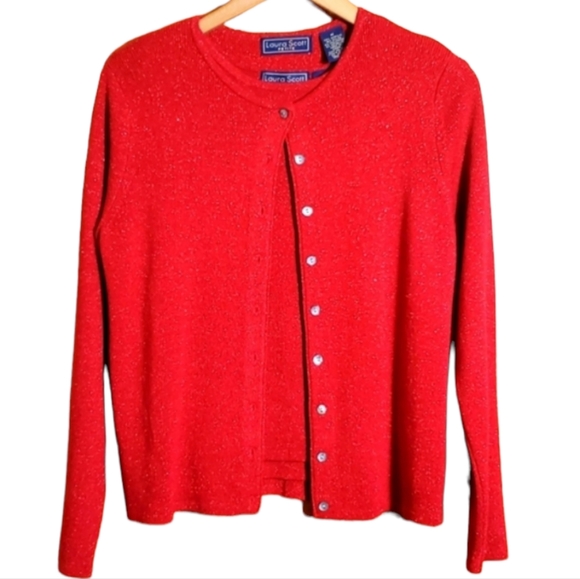 Laura Scott | Sweaters | Laura Scott M Red Metallic Cardigan Tank ...